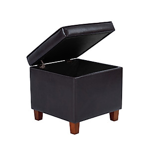 HomePop Leatherette Tufted Square Storage Ottoman with Hinged Lid, Brown
