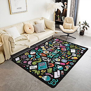 Science Rugs for Living Room Bedroom,Graffiti Rug for Living Room Bedroom, Washable Floor Rug Carpets Entryway Rug Bedroom Playing Room Decoration for Kitchen Bedroom Living Room Indoor