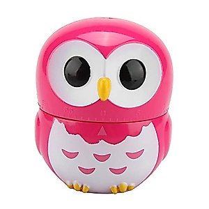 Cute Owl Shape Kitchen Manual Timer Mechanical Home Cooking Counters Clock Alarm Clock Portable Alarm Clock Kitchen Cooking Tool(Rose)