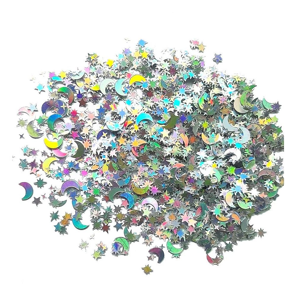 Hrovsur Table Confetti for Party - Star Moon Confetti Iridescent Metallic Glitter Foil Confetti for Birthday Anniversary Wedding Graduation Party Bachelorette Party Baptismal Party DIY (Silver)