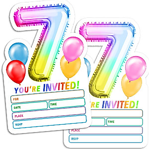 Yangmics Direct Rainbow Holographic Invitation Cards 7th Birthday Party for Kids Girls Boys 30 invites with 30 Envelopes 4x6 inches