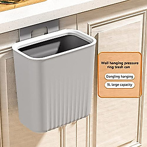 Kitchen Trash Can with Lid - Trash Can 9L Large Capacity Wide Opening Plastic Wall-Mounted Cabinet Sliding Rubbish Bin Household Products - Green A