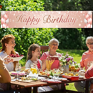 Happy Birthday Rose Gold Banner Backdrop Balloon Confetti Theme Decor Decorations for Girls Women 21st 30th 40th 50th 60th 70th 80th 90th Birthday Party Pink Birthday Party Supplies Glitter