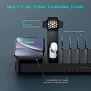 Getop Updated 8 in 1 Wireless Charging Station for Multiple Devices, Charging Dock with AirPods iWatch Charger Stand, 10W Wireless Charger and 9 Short Mixed Cables for iPhone/iPad/Tablets-Matt Black