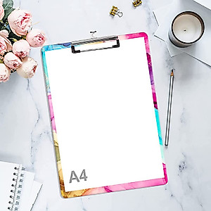 Office Clipboard, Cute Clipboard with Designs A4 Standard Letter Size Wooden Hardboard Clipboards Retractable Hole for Hanging Decorative Clip Board (C-Pretty Marble-8)