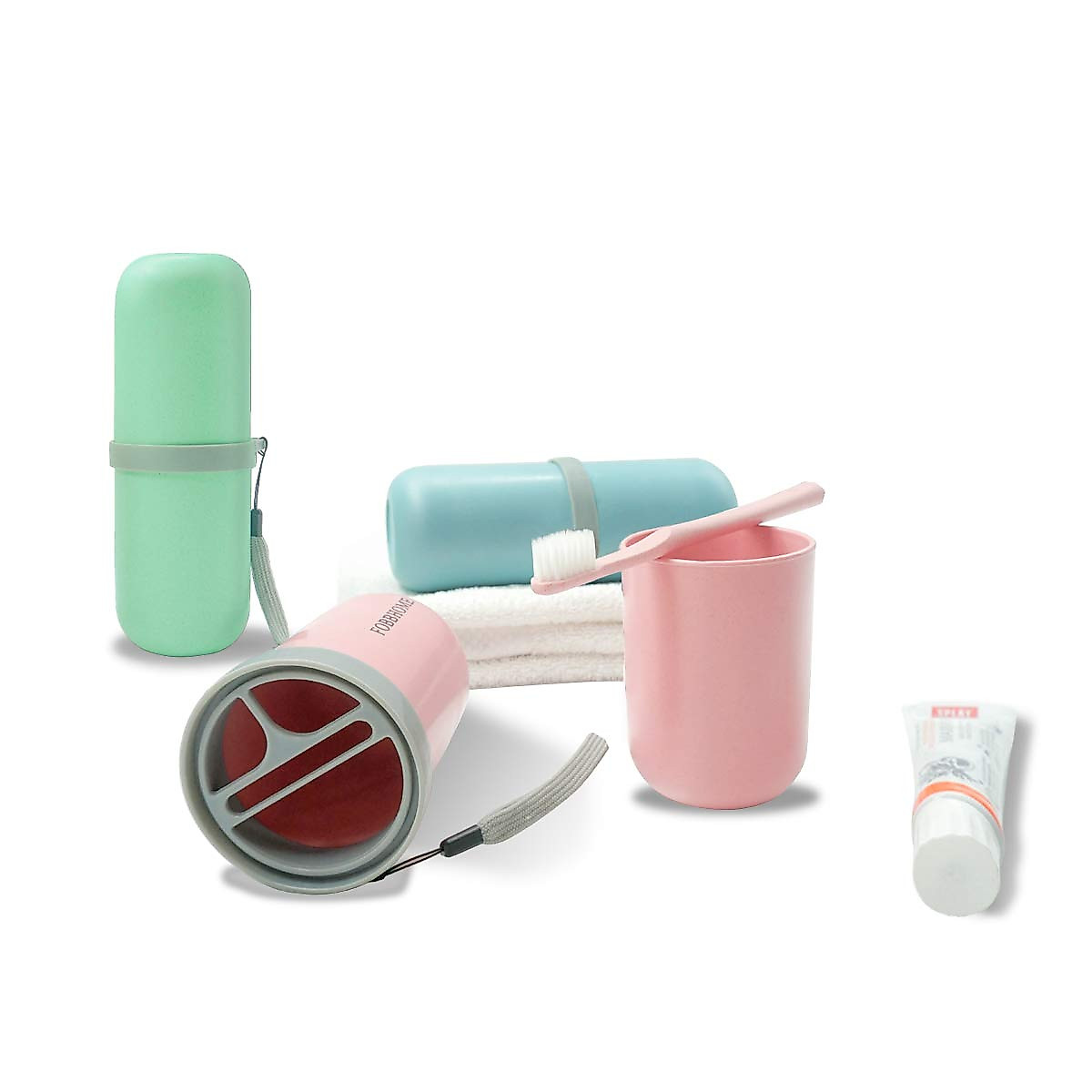 FOBBHOME 3 Pack Travel Toothbrush Case and Carrier Portable Business Trips Wash Cup Plastic Holder Organizer for Camping, School Trips and Daily Use