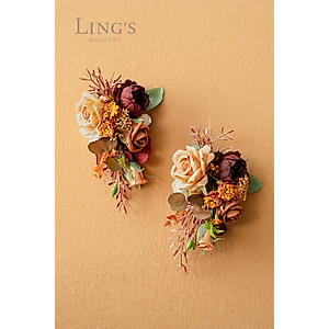 Ling's Moment 2pcs Homecoming Wedding Shoulder Corsage Artificial Flowers, Girl/Mother Prom Corsages Wristlet Décor, etc. Burnt Orange Terracotta