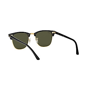 Ray-Ban RB3016 Clubmaster Square Sunglasses, Black On Gold/G-15 Green, 49 mm