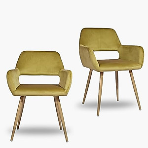 FurnitureR Velvet Dining Chair, Upholstered Fabric Leisure Accent Arm Side Club Guest Chair for Living Room, Set of 1, Yellow