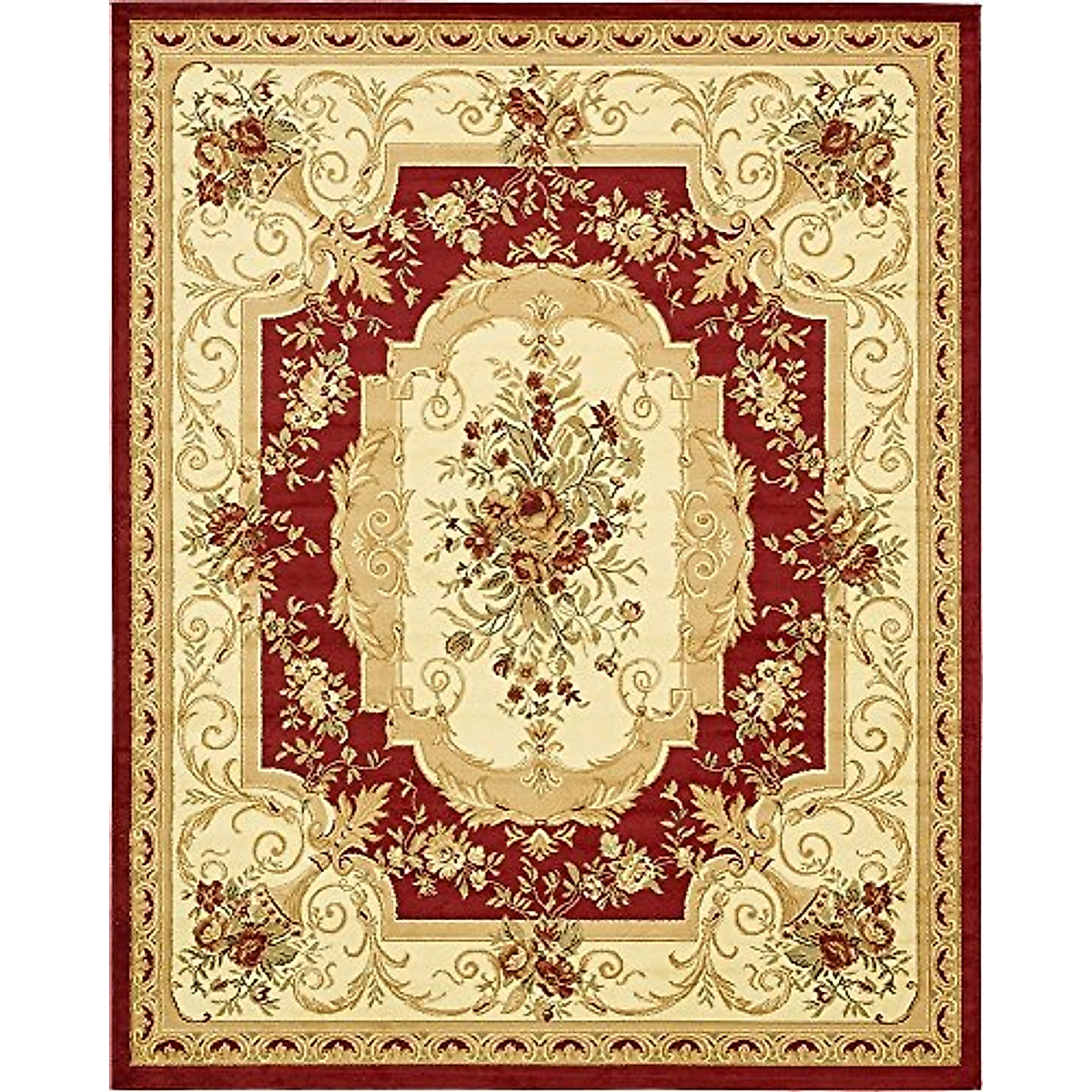 Unique Loom Versailles Collection Traditional Classic Floral Motif Area Rug (8' 0 x 10' 0 Rectangular, Burgundy/ Ivory)