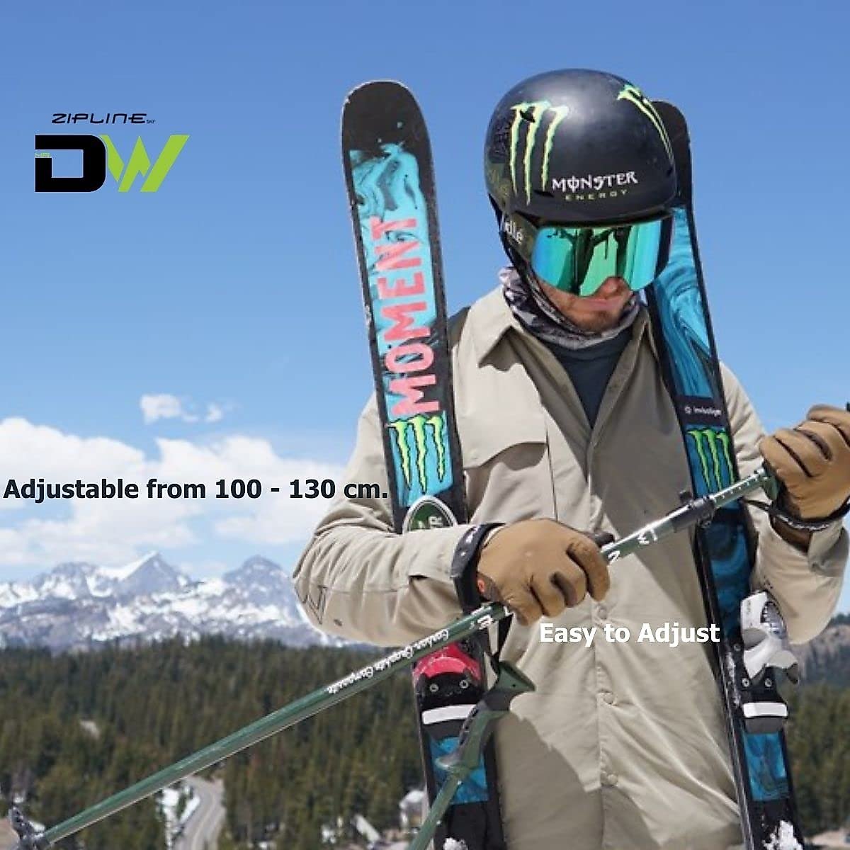 Zipline Blurr EXT - MRDW Collection - Adjustable Graphite Composite Ski Pole (100 cm - 130 cm - Regular Handle, Carbon Weave)