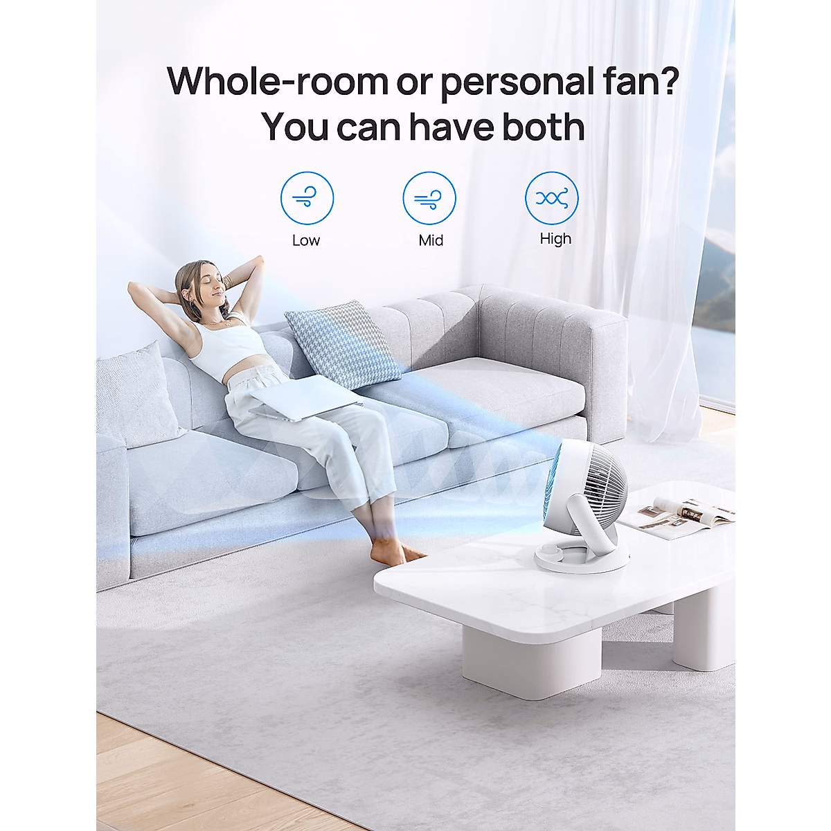 Dreo Nomad One Tower Fan Home Bedroom Fan - Quiet Cooling Fans to Circulate Air for Entire Room, Adjustable, Energy-Efficient, Portable