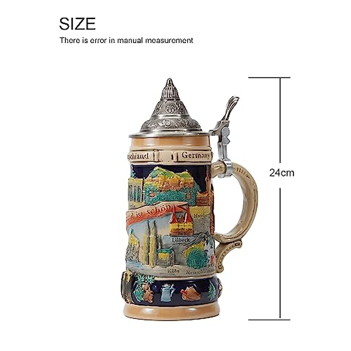 HAUCOZE Beer Stein Mug German Landmark Stanley Drinking Mug with Lid for Man 0.6 Liter
