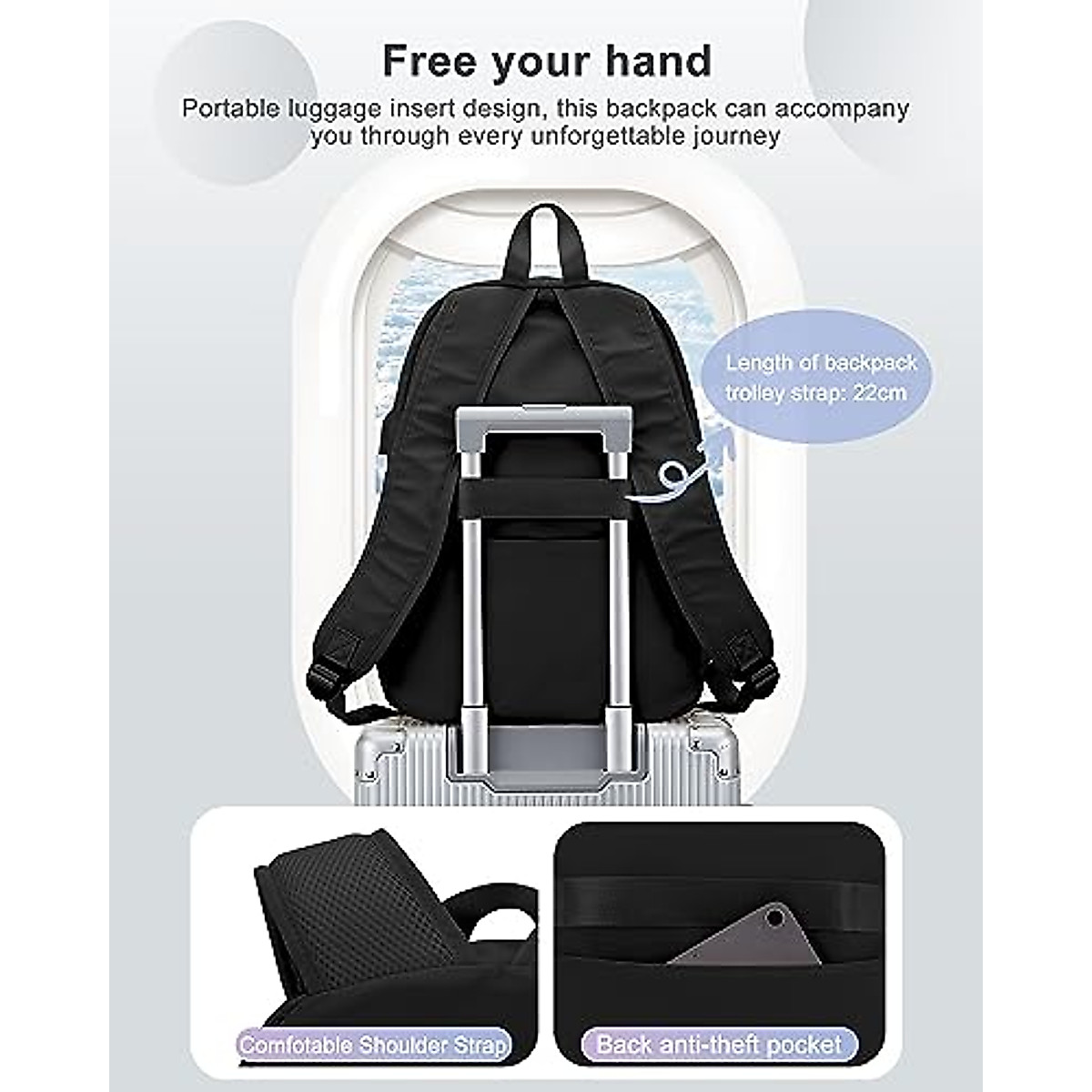 VECAVE Lightweight Backpack for Women Men, Travel Casual Daypack Laptop Rucksack, Waterproof College High Secondary Bookbag Daily Bag, Black