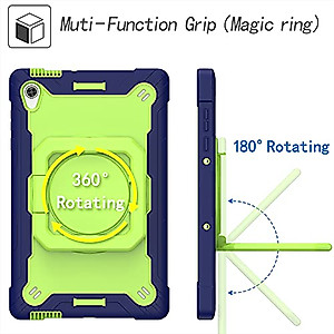 TDA Trading Case for Lenovo Tab M10 HD 2nd Gen (TB-X306X)/Smart Tab M10 HD 2nd Gen (TB-X306F) 10.1" 2020 - Hybrid Cover 360 Rotating Multi-Functional Ring Stand Case with Shoulder Strap (Blue/Green)