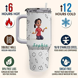Personalized Nurse Tumbler 40oz -nurse therapeutic magic performer-Custom Name Insulated Travel Mug with Handle & Straw, Gift for Nurses, Medical Workers, Appreciation, Mother's Day czMrxs