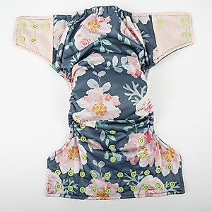 Sigzagor 3 AIll in One Cloth Diapers Nappies for Night AIO Sewn in Insert Reusable Washable (Flower Set)