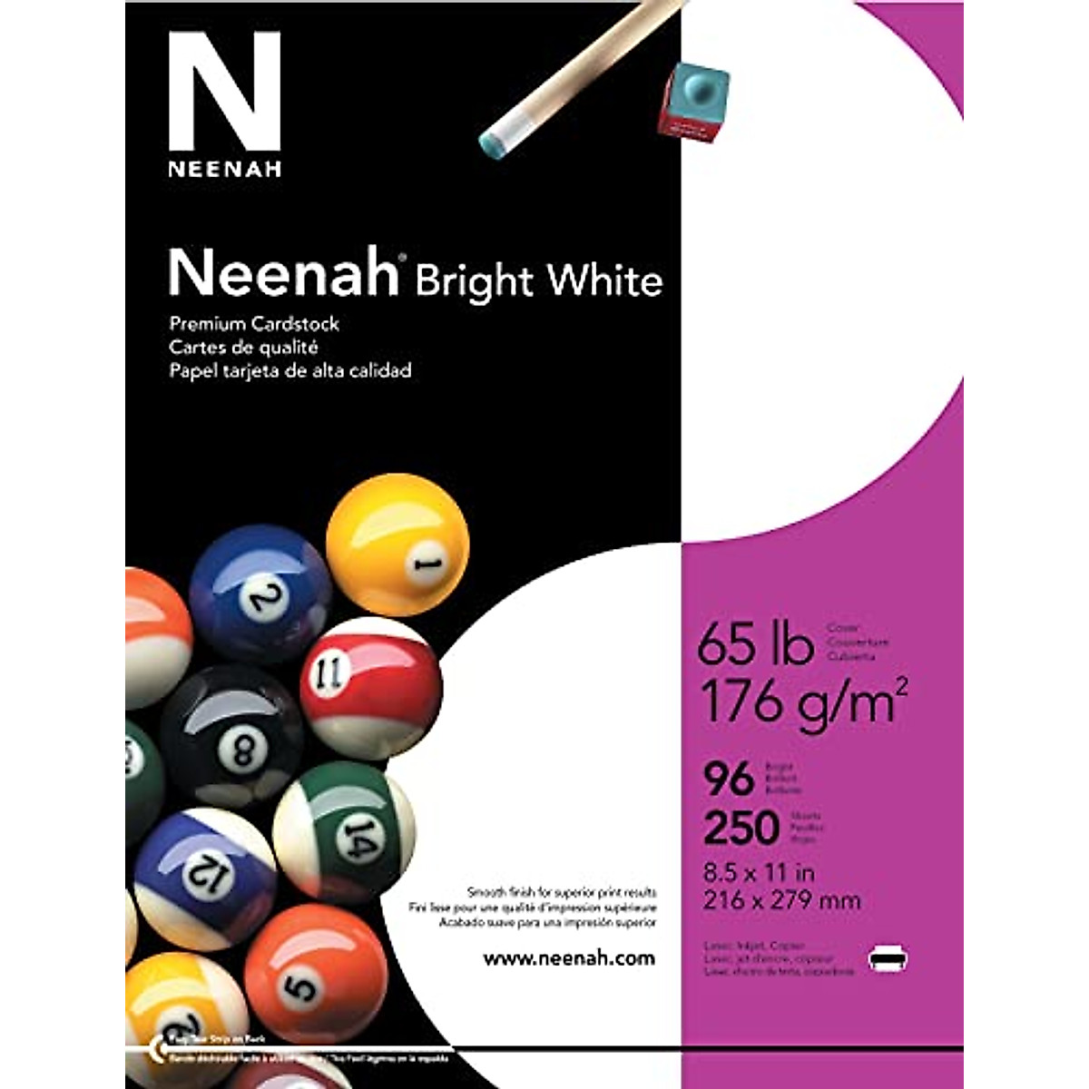 Neenah Premium Cardstock, 8.5" x 11", 65 lb/176 gsm & Neenah Cardstock, 8.5" x 11", 90 lb/163 gsm, White & Exact Index Cardstock, 8.5" x 11", 90 lb, White, 250 Sheets