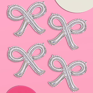xo, Fetti Bow Balloon Holographic Foil - 4 pk, 22" | Bachelorette Party Decorations, Bow Theme Birthday Party, Bridal Engagement Decor, Coquette Cute Supplies, Girl Baby Shower, Tea Bday Ribbon Decor