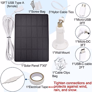 RSZBUMY Solar Panel Compatible with Ring Stick Up Cam Battery 2nd/3rd Generation, Arlo Essential Spotlight Camera Solar Panel Charger with Micro USB & USB-C & DC (3 Pack, 4.5 W)