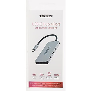 Sitecom CN-386 USB-C Hub 4 Port | USB-C Male to 3X USB-C 3.1 + 1x USB-C Female Power Delivery Ports - Aluminum Hub