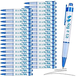 Woanger 36 Pcs Retractable Gel Pen Light Blue Baby Shower Pens with Rotating Messages for Baby Shower Favors Party Guests Gifts (It's a Boy Style)