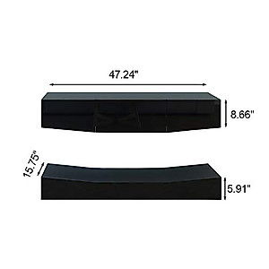 Goujxcy LED TV Stand Cabinet, Wall Mounted Upper and Lower Layer Modern Entertainment Center Unit, High Gloss 3 Storage Drawers, RGB LED Lights, 47.3'', Black