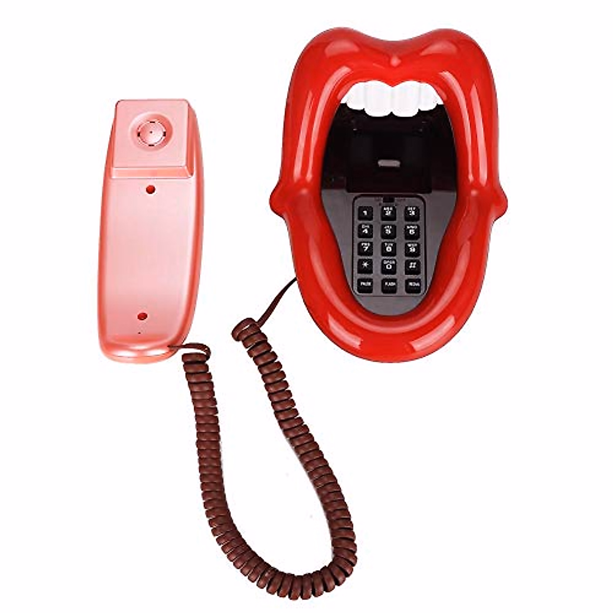 Large Tongue Landline,WX-3203# No Caller ID Red Large Tongue Shape Desktop Telephone Support Number Storage/Dialing Pause/Redial,Fashionable Home Decoration Phone