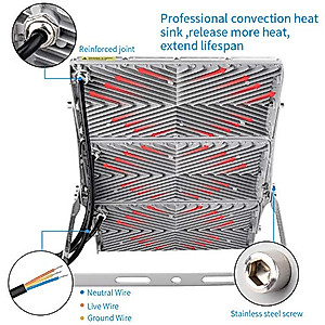 CHARON 300W LED Flood Light, 24000LM Super Bright Outdoor Work Stadium Lights, 6000K Daylight White, IP66 Waterproof Security Lights, Landscape Wall Lights for Garage, Garden, Lawn, Yard, Playground