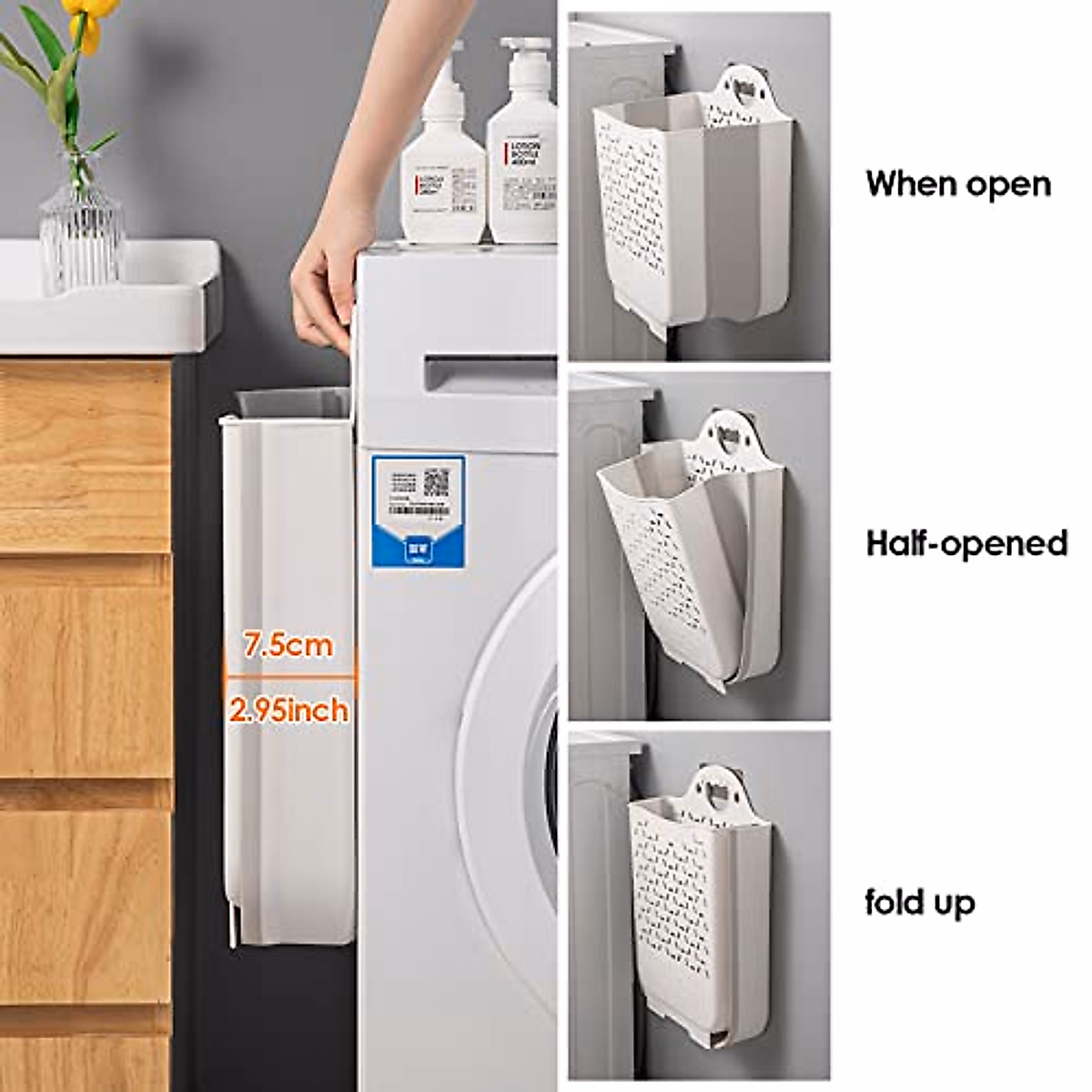 Collapsible Laundry Baskets,13.5 Liter/3.5 Gallon Household Laundry Hamper,Foldable Laundry Basket Plastic Storage Container/Organizer,Space-Saving Wall Hanging Clothes Hamper