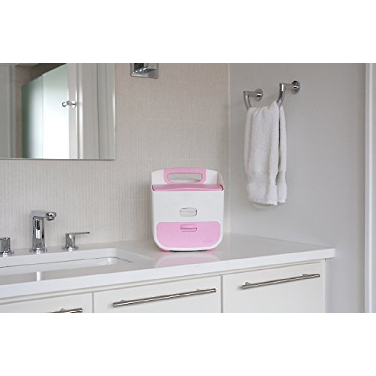 Ubbi Portable Diaper Changing Station + Diaper Storage Caddy Organizer with Changing Mat: Easily Stores Baby Diapers, Wipes + Baby Accessories - Pink