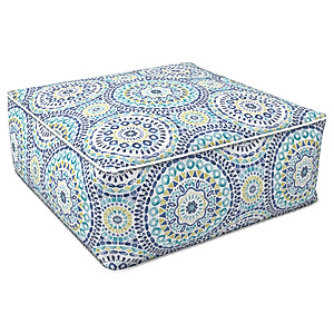 LVTXIII Indoor/Outdoor Inflatable Ottoman, 23 x 23 x 9 Inch Square Ottoman, All Weather Foot Rest Stool, Portable Footrest for Patio, Garden, Camping and Home - Delancey Lagoon