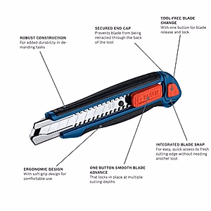 BOSCH H11-12100-1 18mm Snap-Off Utility Knife | Soft Grip, Slider Mechanism, and Integrated Blade Snap