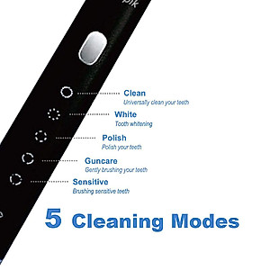 Carepik Electric Toothbrush with Smart Timer Whitening, Powerful Sonic Cleaning,Dentists Recommend,5 Modes, 4 Duponts Brush Heads,Ultra Sonic 33,000 VPM Motor, 4 Hr Charge(Black)