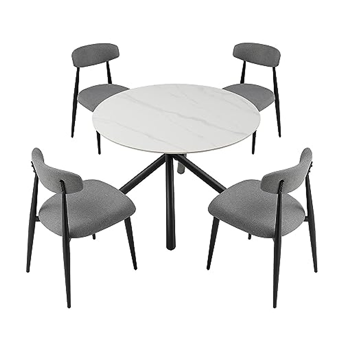 KEVINSPACE 42.13" Round Dining Table, Marble Table White Sintered Stone Tabletop with Solid Carbon Steel Base, Mid Century Modern Dining Table for Kitchen, Dining Room, Office, Reception Room Moon