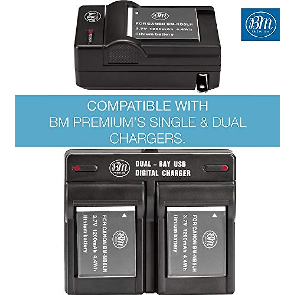 BM Premium 2 Pack of NB-6L, NB-6LH Batteries for Canon PowerShot S120, SX170 IS, SX260, SX280, SX500 IS, SX510, SX520, SX530, SX540, SX600, SX610, SX700 HS, SX710 HS, ELPH 500 HS, D10, D20, D30 Camera