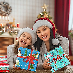 NEPOG Christmas Wrapping Paper, Xmas Wrapping Paper 10 Sheets in 5 Designs Folded Flat 20x28 Inches per Sheet, Santa Snowman Christmas Tree Snowflake Gift Wrap Set for Kids Girls Boys Family Friends