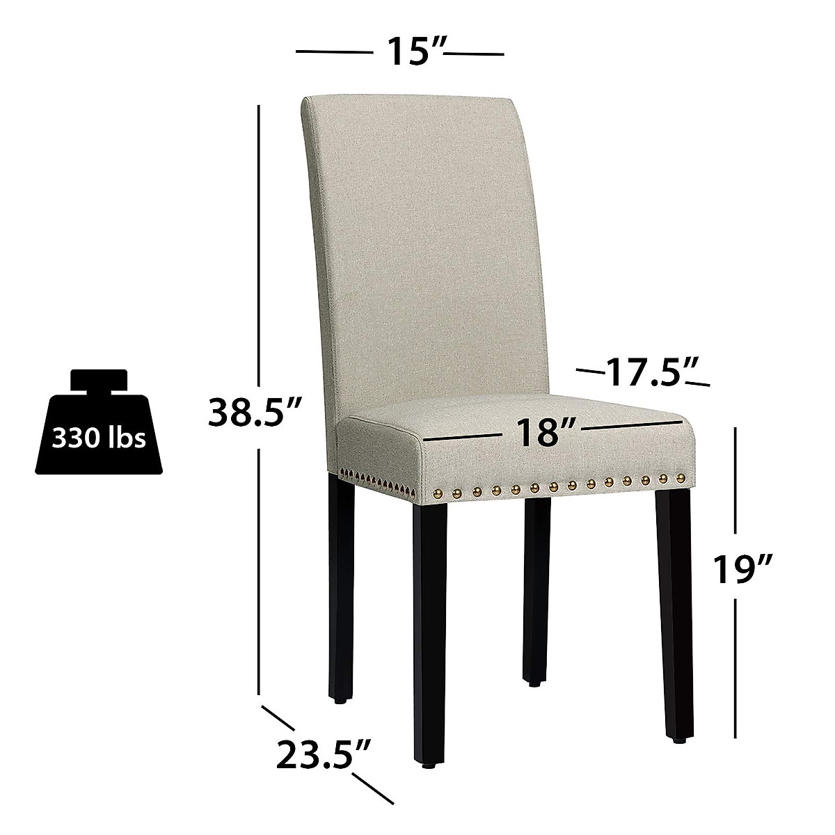 RELAX4LIFE Dining Chairs Set of 4 Fabric Upholstered with Solid Wood Legs, Padded Seat and Back Armless Side Chair Tufted Parsons Kitchen Dining Chairs Set (2, Navy)