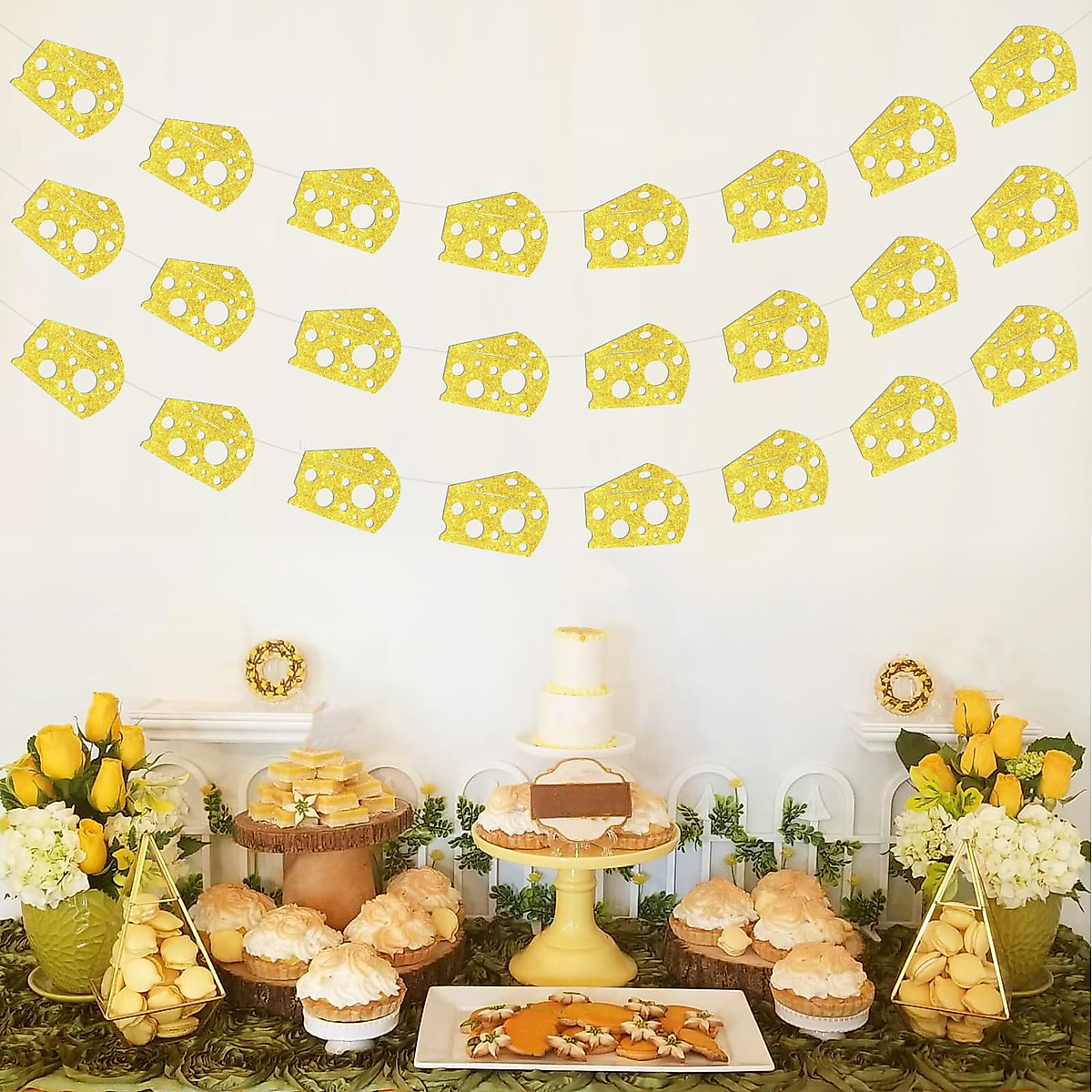 Sursurprise Cheese Themed Party Decorations, 3Pcs Cheese Banner for Macaroni and Cheese Birthday Decorations Party Supplies