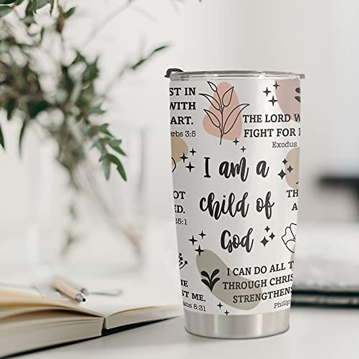 HOMISBES Christian Gifts for Women - Stainless Steel I Am a Child of God Tumbler Cup 20oz - Christian Faith Jesus God Bible Verse Religious Gifts