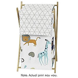 Turquoise and Navy Blue Safari Animal Baby Kid Clothes Laundry Hamper for Mod Jungle Collection by Sweet Jojo Designs