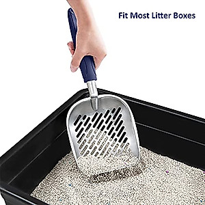 WePet Cat Litter Scoop, Aluminum Alloy Sifter, Kitty Metal Scooper, Deep Shovel, Long Handle, Poop Sifting, Kitten Pooper Lifter, for Litter Box, Irregularly Aluminum with Turkish Blue Handle