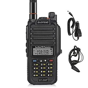 BAOFENG GT-3WP IP67 Dual Band Two-Way Radio, 144-148MHz 420-450MHz, Waterproof Dustproof Walkie Talkie Transceiver, Black 1 Pack