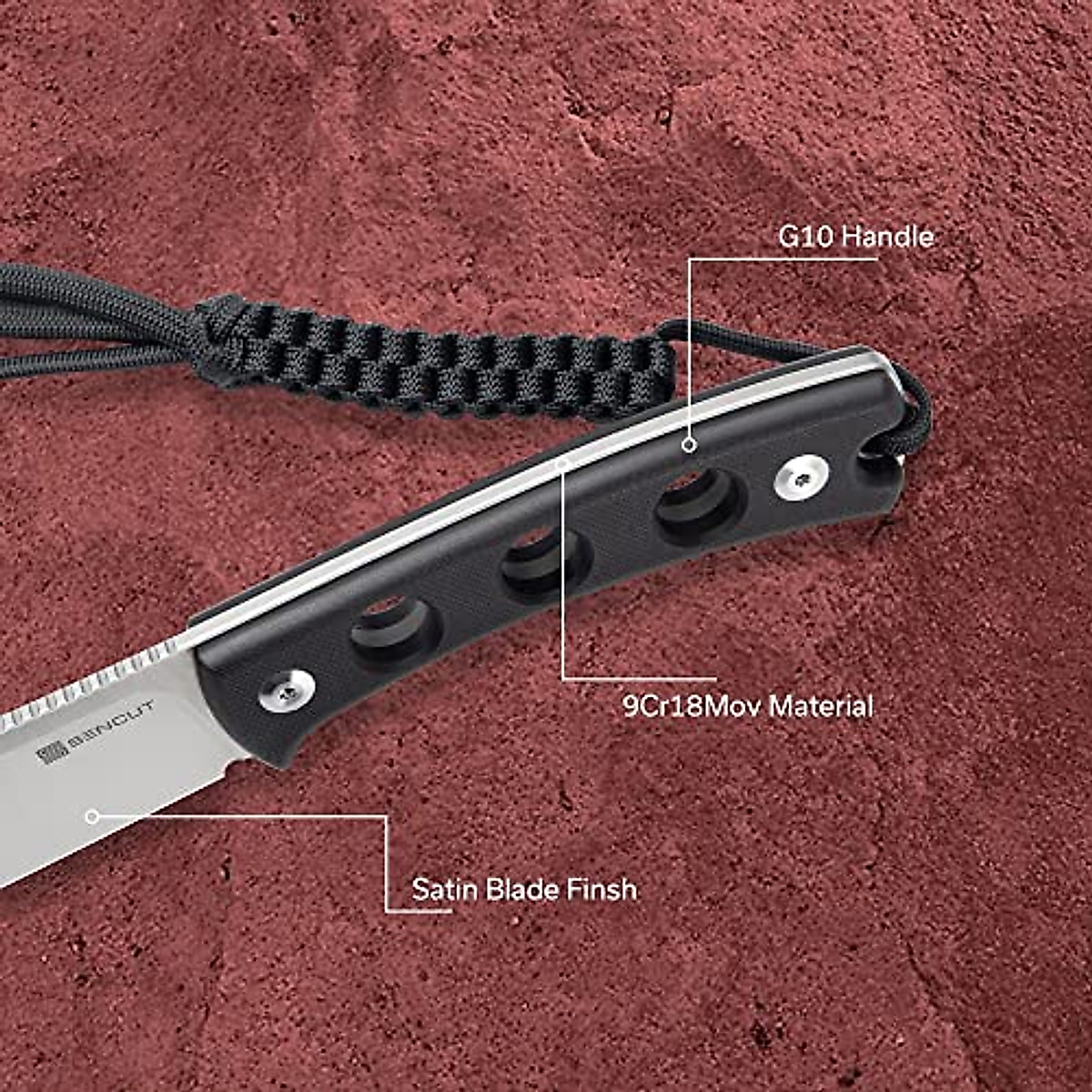 SENCUT Waxahachie Fixed Blade Knife, Full Tang Clip Point Satin 9Cr18MoV Blade with G10 Handle, Kydex Sheath, Waist T-clip for EDC Survival Hunting Camping Outdoor Everyday Carry SA11A