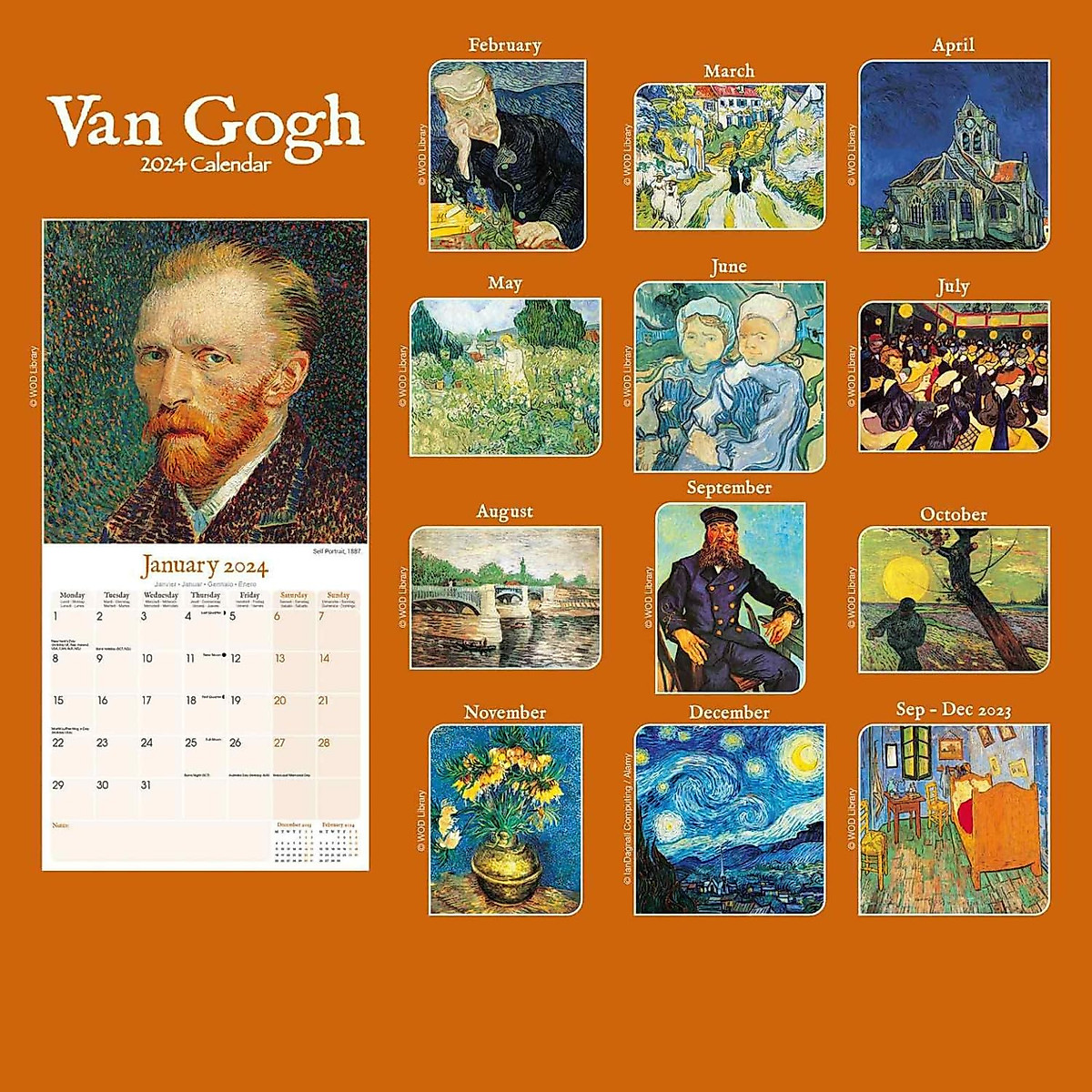2023 2024 Van Gogh Calendar - Artists Monthly Wall Calendar - 12 x 24 Open - Thick No-Bleed Paper - Giftable - Academic Teacher's Planner Calendar Organizing & Planning