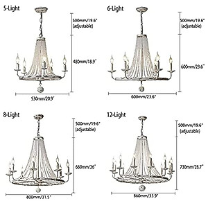 TPMAFF Vintage Chandelier Boho Style Wagon Wheel Chandelier, Shabby Chic Antique White Chandelier, Crystal Hanging Beads and Spa
