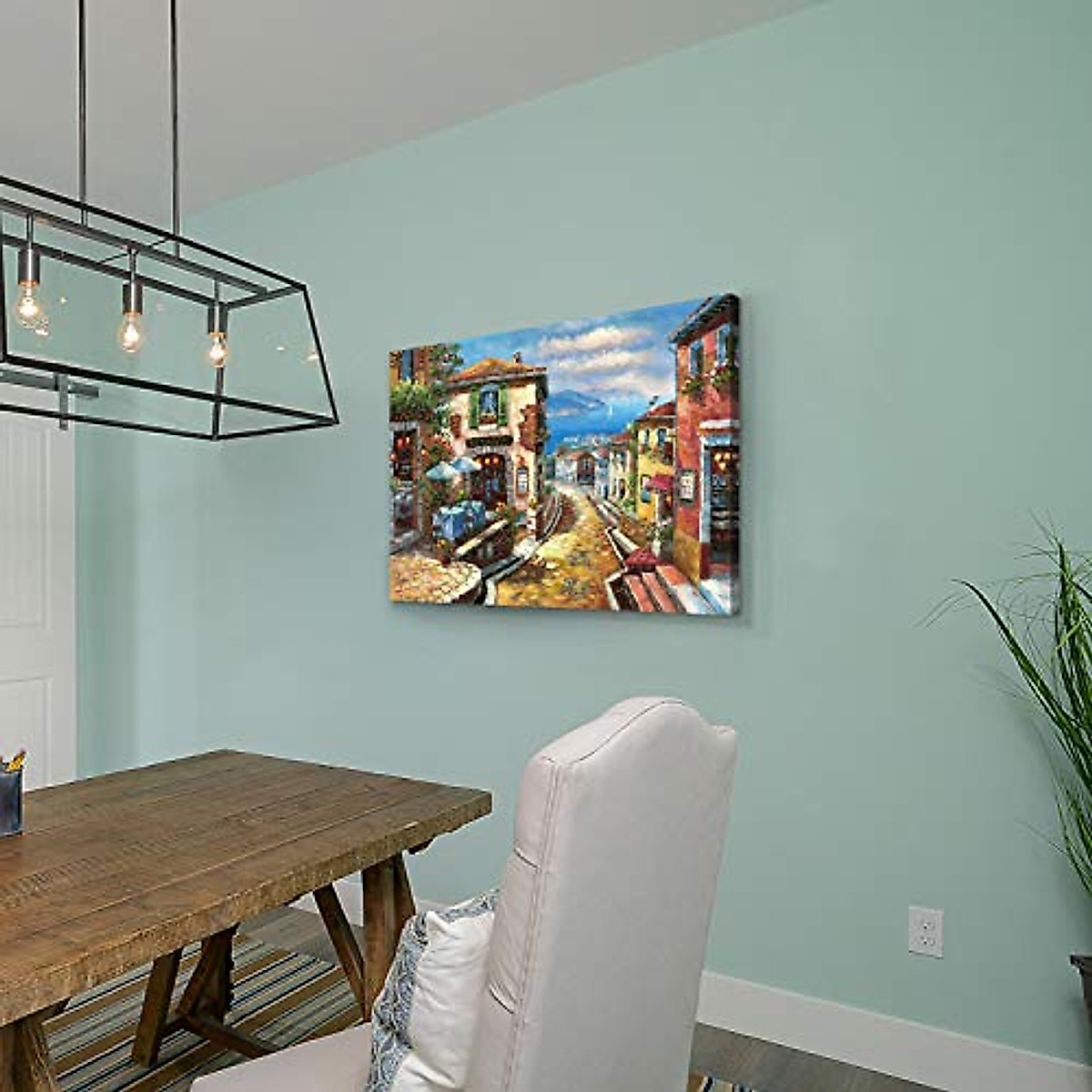 UTOP-art Italian Cityscape Abstract Wall Art Artwork: Mediterranean City Italy Street Towns Picture Painting on Canvas for Paris Cafe Room