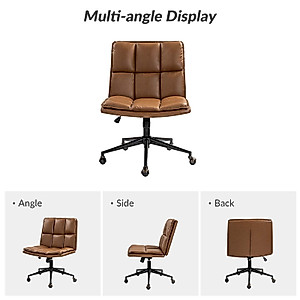 HULALA HOME Modern Faux Leather Home Office Chair with Tilt Lock & Metal Base, Armless Criss Cross Legged Desk Chair with Wheels & Padded Cushion, 360° Swivel Wide Seat Computer Task Chair, Camel