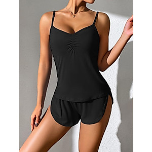 Ekouaer Women Pajamas Set Cami Sleepwear Lingerie V Neck Soft PJS Set with Shorts Black, Medium
