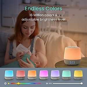 Babysense Dreamer Baby Sound & Light Machine, Adjustable RGB Night Light, Clock and Temperature Display, Sleep Trainer, Program Schedule, White, Pink & Brown Noise Soother, Lullabies & Sounds